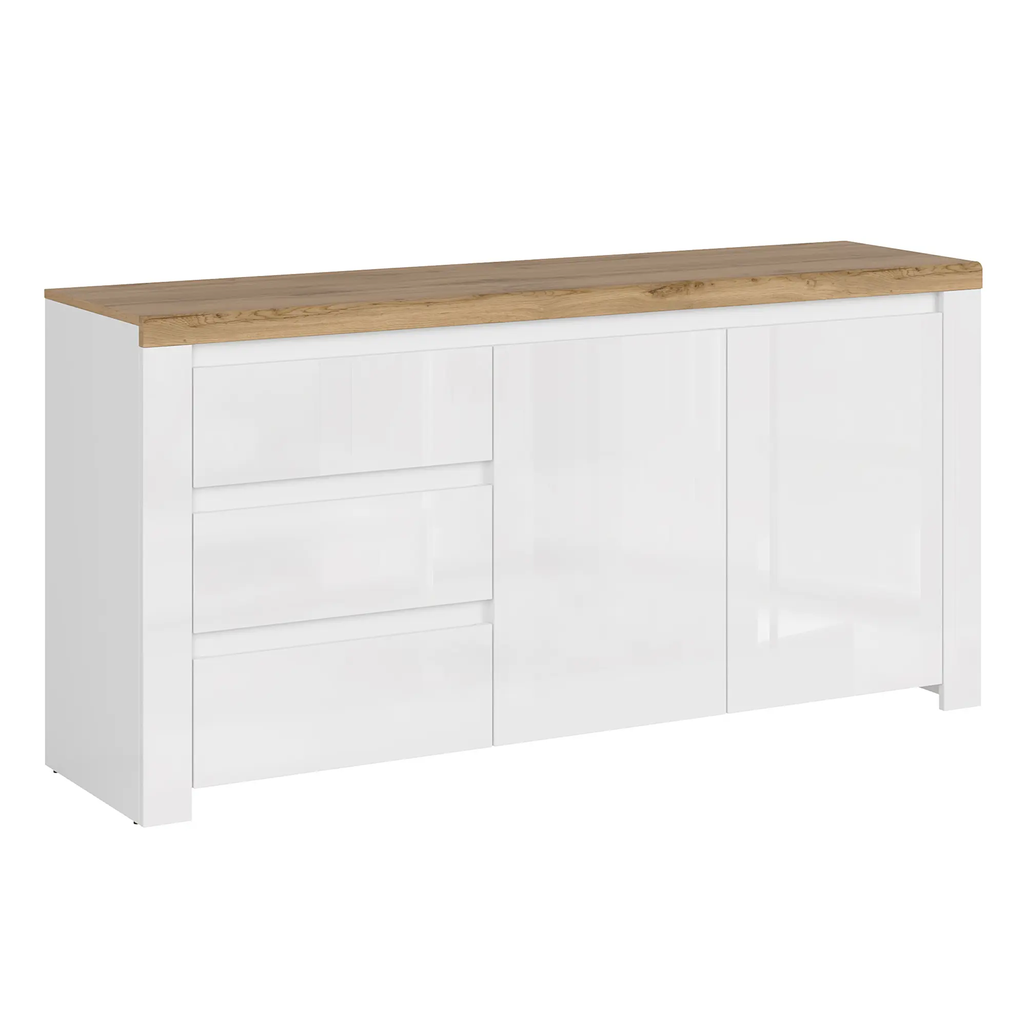 Komoda VENUSTA 2D3S, bílý lesk/dub wotan | NEJLEVNEJSINABYTEK.CZ